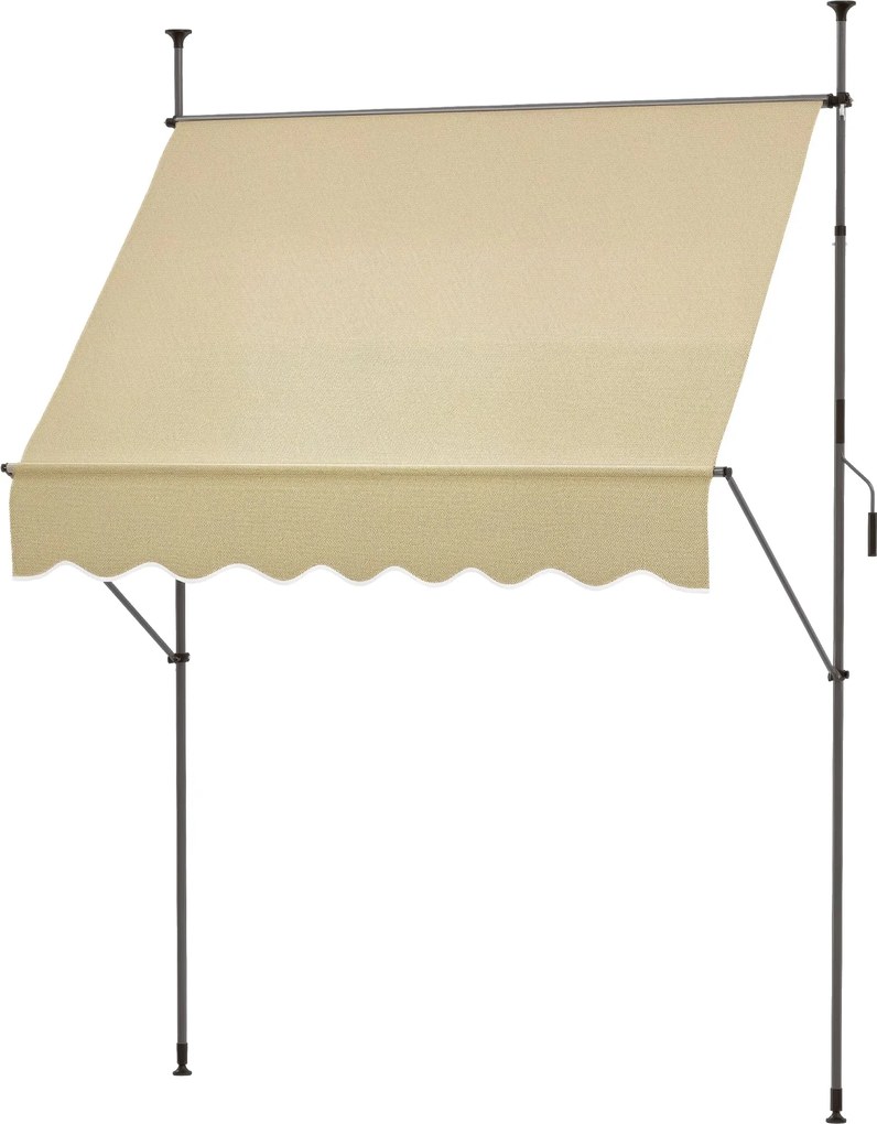 Zatahovací ruční markýza Outsunny 2x1,2 m, venkovní terasová markýza se smyčkou, nastavitelná výška 210-300 cm, bez vrtání, UV30+ ochrana pro balkon a