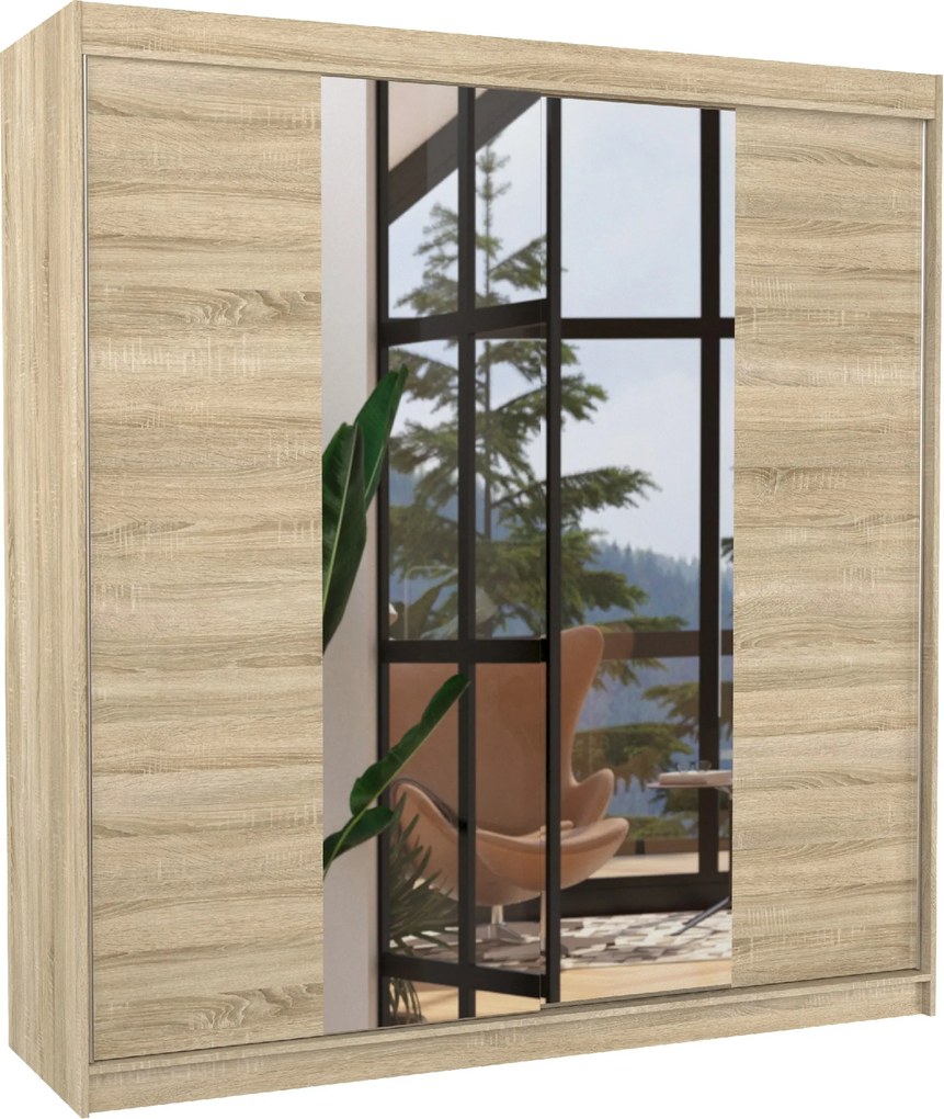ADRK Furniture Skříň s posuvnými dveřmi a zrcadlem PERQS 200 ADRK-SW-PER-S-200