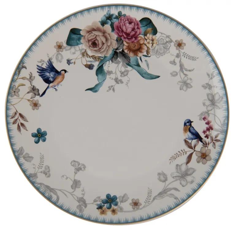 Jídelní talíř s motivem květin a ptáčka Pivoine – 26x2 cm