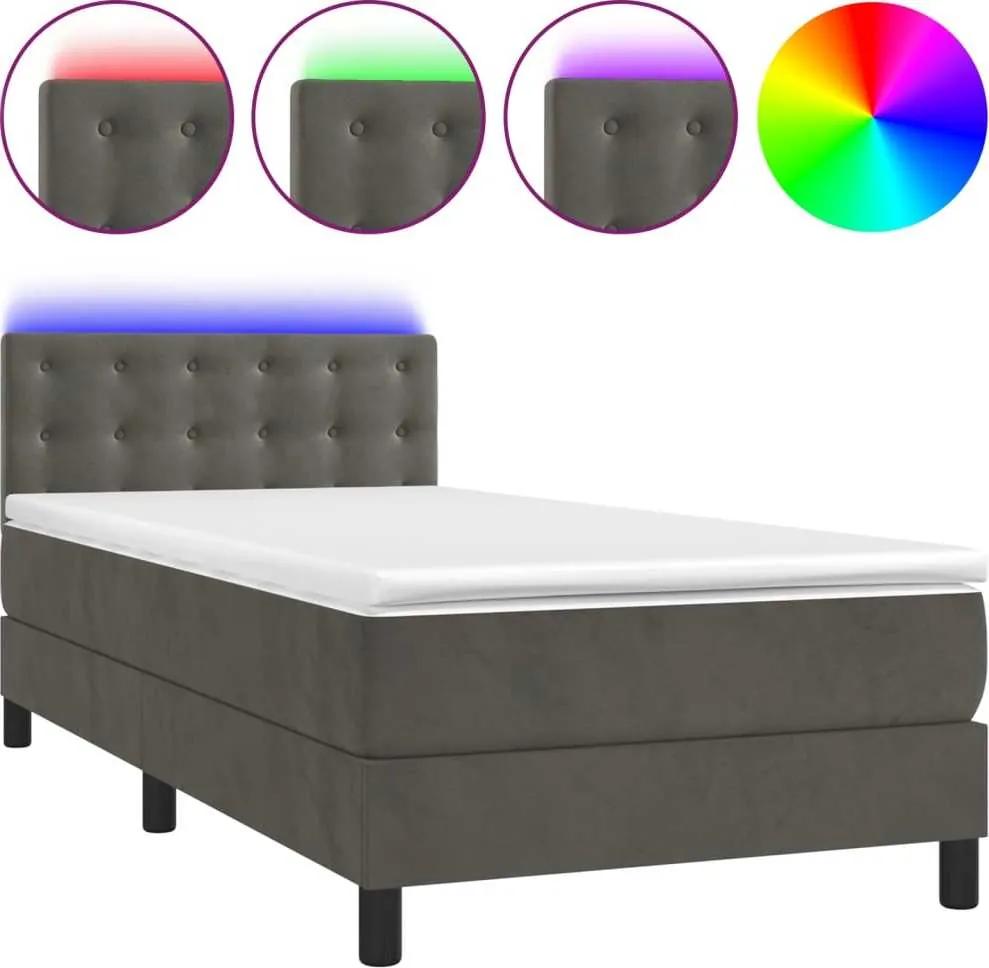 vidaXL Box spring postel s matrací a LED 90x190 cm samet [3134616] Barva: Tmavě zelená