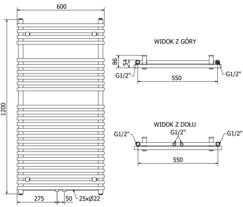 Mexen Sol koupelnový radiátor 1200 x 600 mm, 658 W, Černá - W125-1200-600-00-70