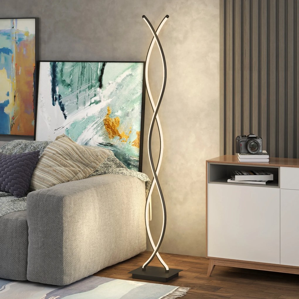 HOMCOM Stojací lampa stmívatelná moderní dvojitá spirála stojací svítidlo LED zdroj světla černá
