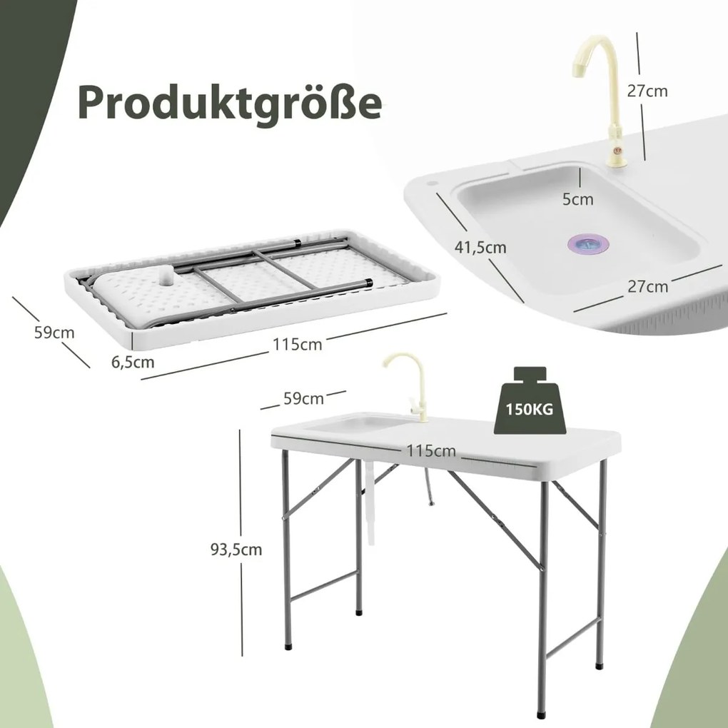 Costway Fish Cleaning Table Více přenosné rybí filé a lovecká stanice s dřezovou