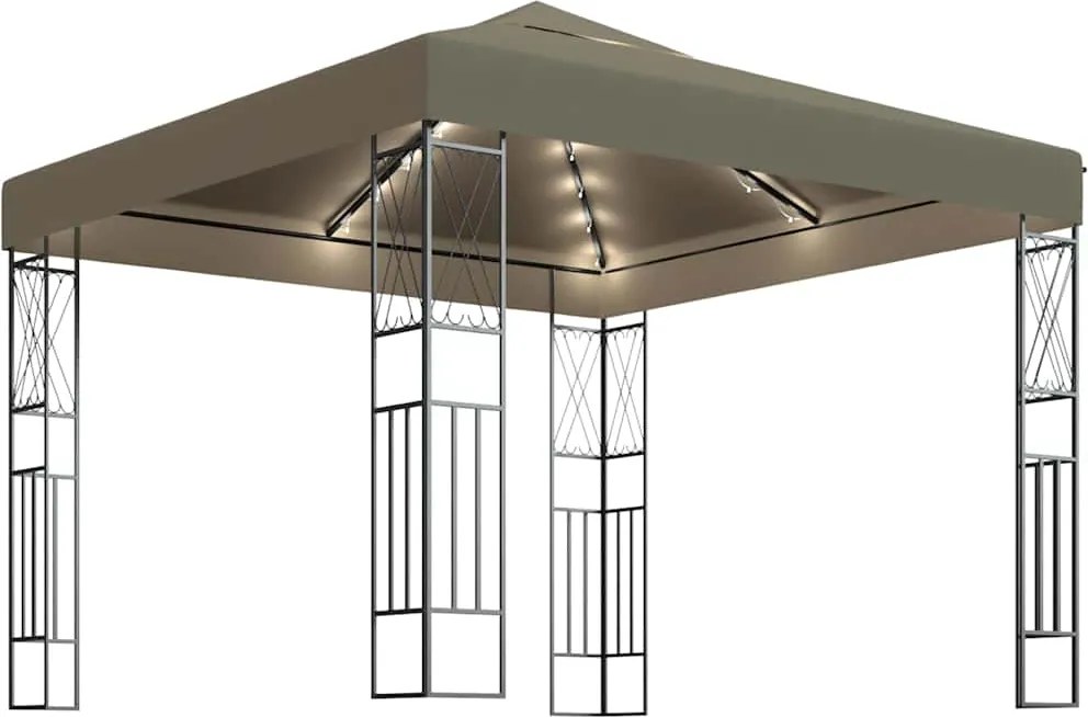 Altán se světelnými LED řetězy 3 x 3 m taupe textil 3070330