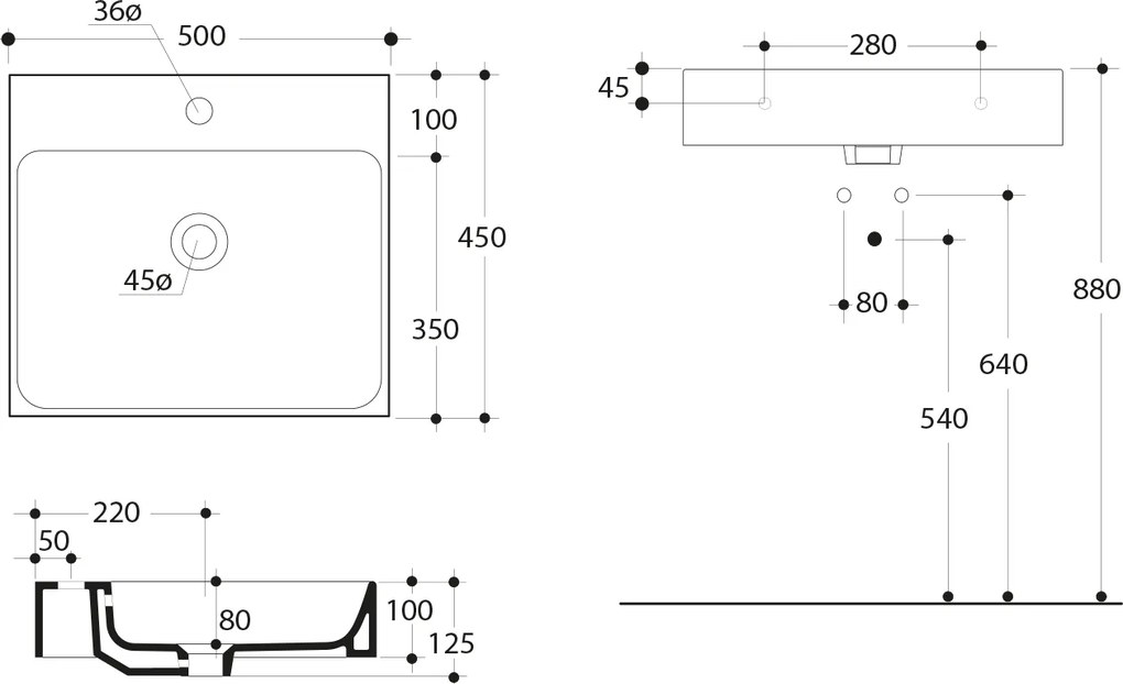 Kerasan Sapho Cento 353001 umyvadlo 50 x 45 cm