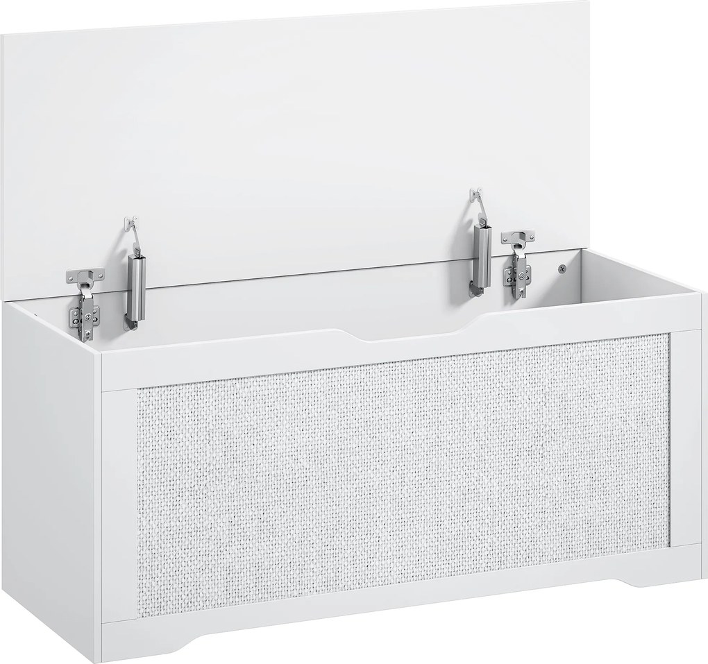 HOMCOM úložný box 108L Úložná lavička s ratanovým panelem, skládací víko, podpěrná ramena pro chodbu 80x40x45cm Bílá