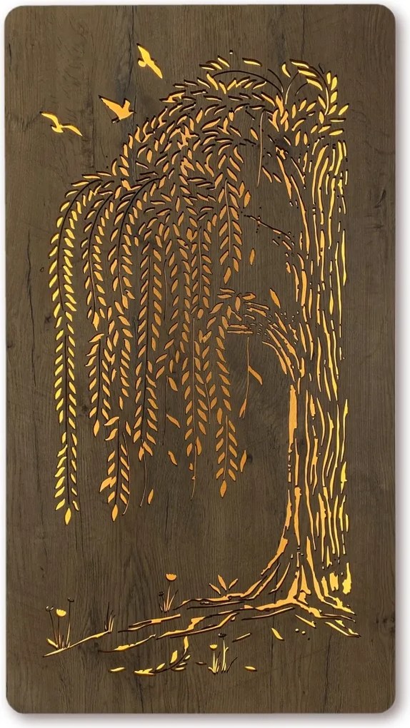 Li-Go "Vrba" světelný obraz s baterií 55x100cm varianta ovládání: manuál/pohybové čidlo, provedení povrchu: ořech