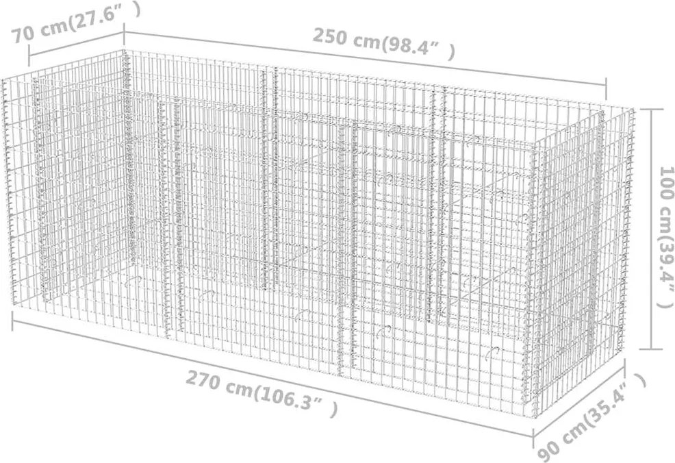 Gabionový vyvýšený záhon ocel 270 x 90 x 100 cm 142554