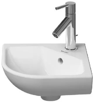 Duravit ME by Starck - Umývátko rohové 435x380 mm, s přepadem, s otvorem pro baterii, WonderGliss, bílá 07224300001