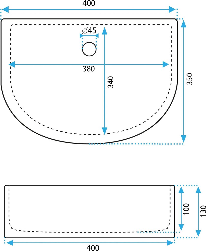 Rea Clara, umyvadlo na desku 400x350x130 mm, bílá lesklá, REA-U0631