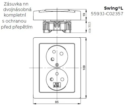 ABB Swing L dvojzásuvkajasně bílá/mocca 5593J-C02357 B1C3 s přepěťovou ochranou