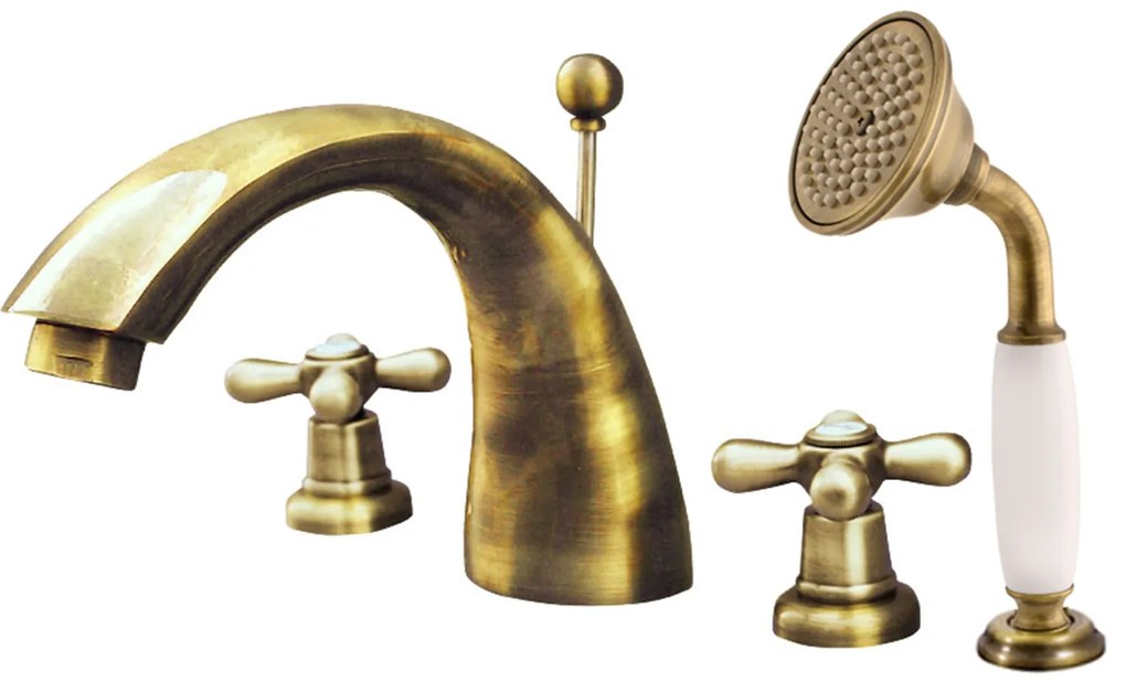 Slezák - RAV Vanová baterie 4-otvorová MORAVA RETRO - MK169.xSSM, Stará mosaz (Bronz) Připojovací hadičky - závit: 3/8"
