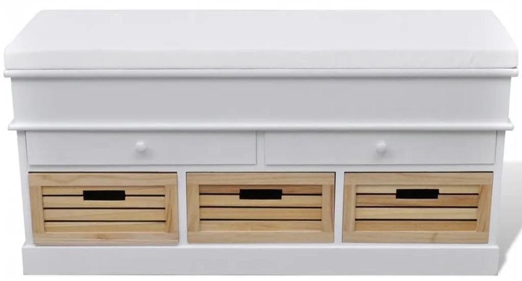 240806 vidaXL Bílá skladovací lavice s polštářem 2 zásuvky 3 krabice