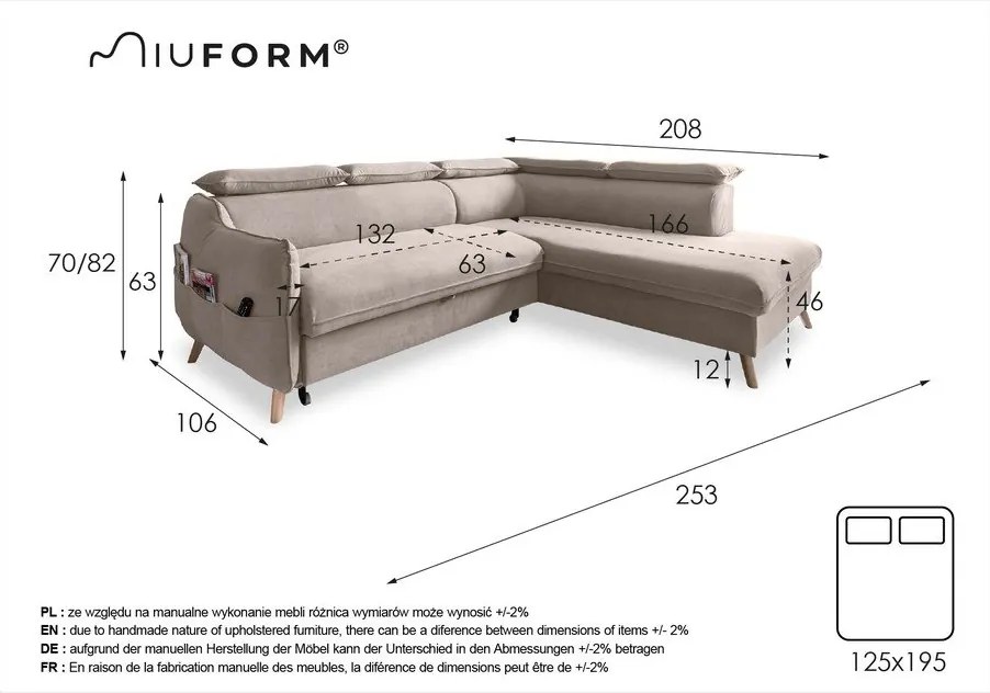 Tmavě modrá sametová rozkládací rohová pohovka (pravý roh) Sweet Harmony – Miuform
