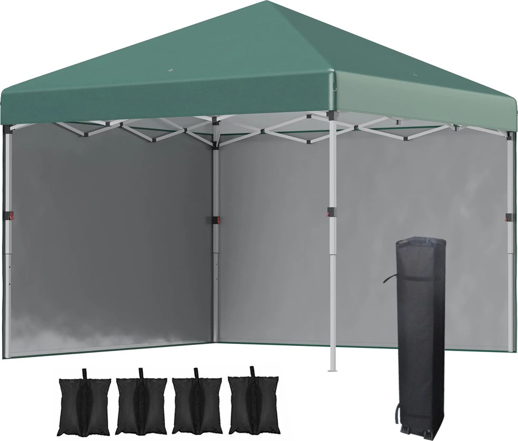 Pavilon Outsunny přibližně 3x3m, voděodolný stabilní skladný pop-up stan s 2 bočními stěnami, UV 30+ ochrana, skládací party stan s taškou, zahradní p