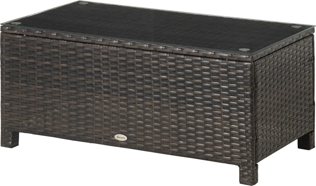 Outsunny Zahradní Boční Stolek Kávový Stolek Patio Poly Rattan Hnědý 85 x 50 x 39 cm