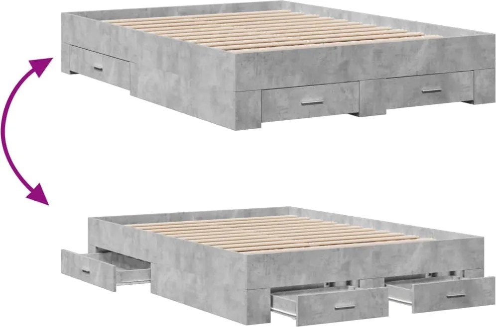 Rám postele se zásuvkami betonově šedý 140 x 190 cm kompozit 3280401