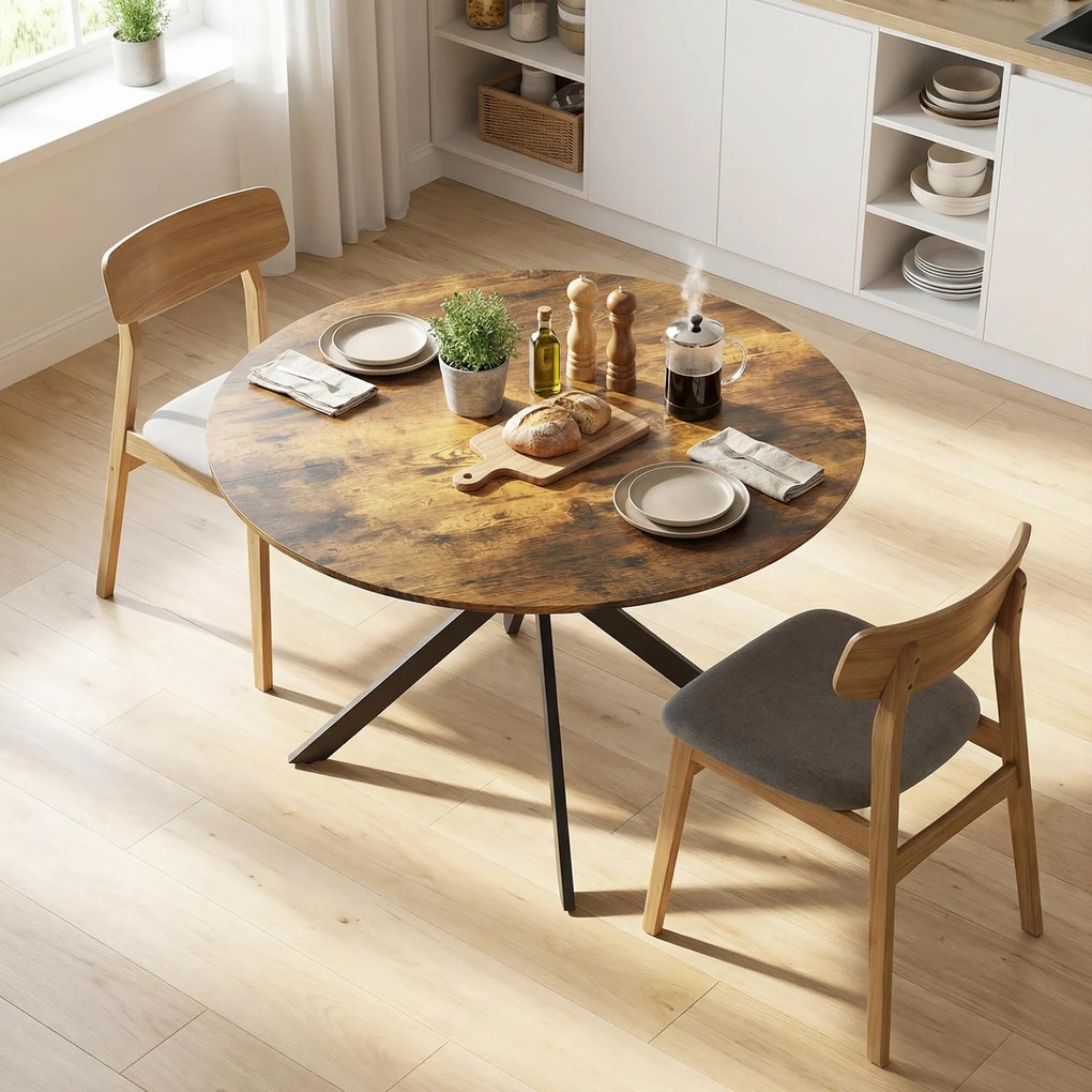 HOMCOM kulatý jídelní stůl pro 4, Ø120 cm, průmyslový styl, rustikální hnědá