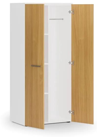Kancelářská šatní skříň PRIMO WHITE, 3 police, šatní tyč, 1781 x 800 x 500 mm, bílá/buk