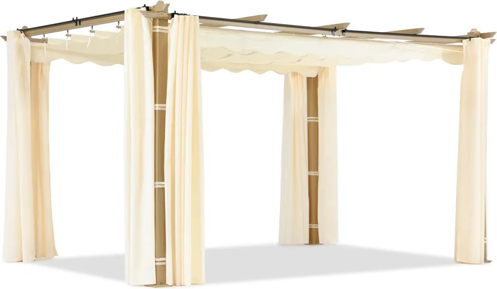 Pergola na terase Barbados 3x4 m s dřevěnými béžovými závěsy Garden Point