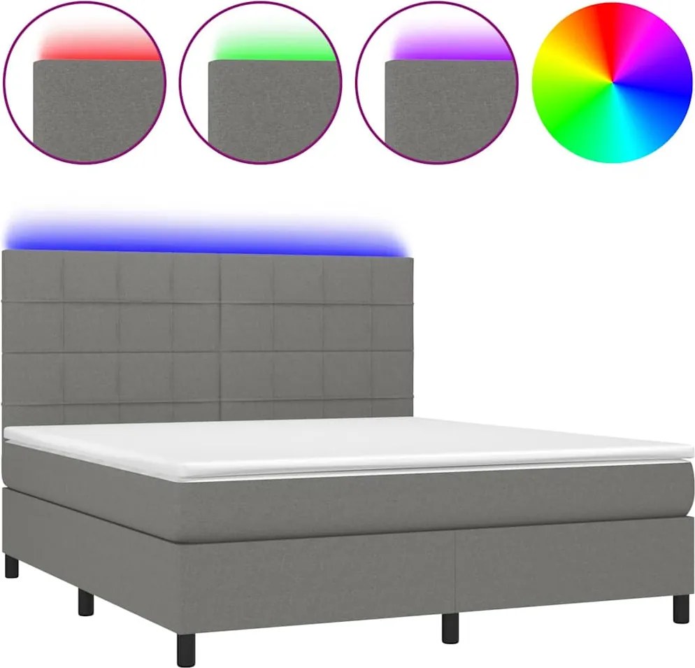 Box spring postel s matrací a LED tmavě šedá 160x200 cm textil 3134886