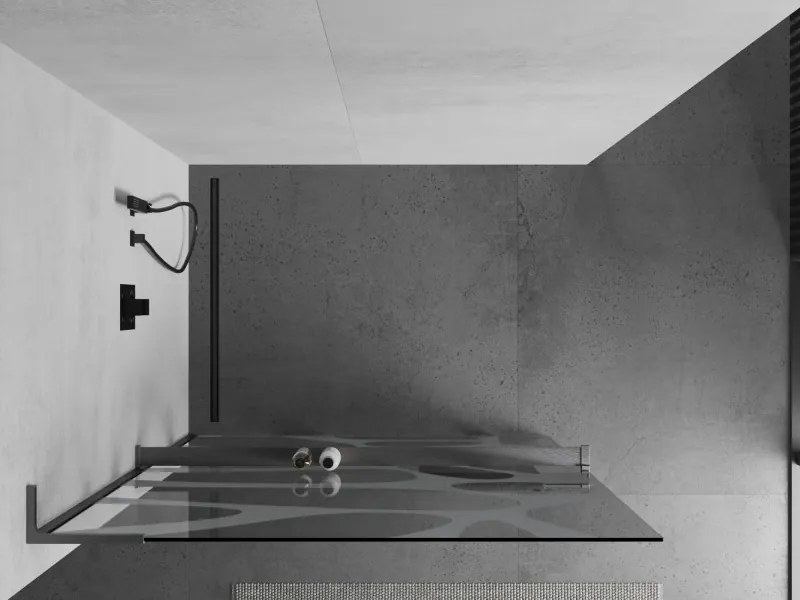 Mexen Kioto+ L, sprchová zástěna Walk-In s poličkou a věšákem 80 x 200 cm, 8mm čiré sklo bílý vzor, ​​grafitový profil, 800-080-123-66-97