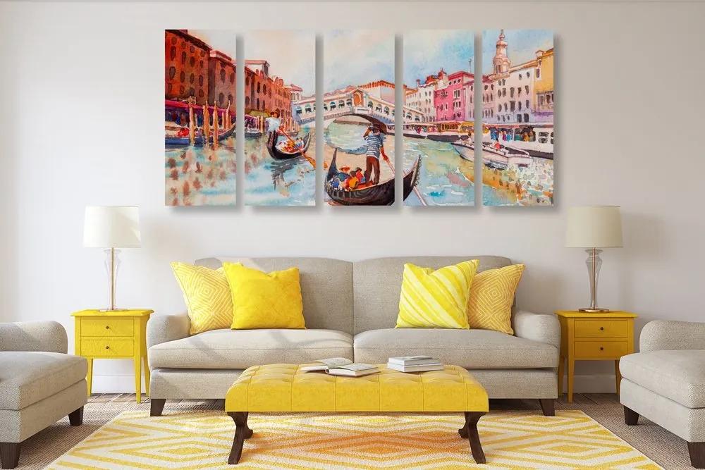 5-dílný obraz benátská gondola - 200x100 cm