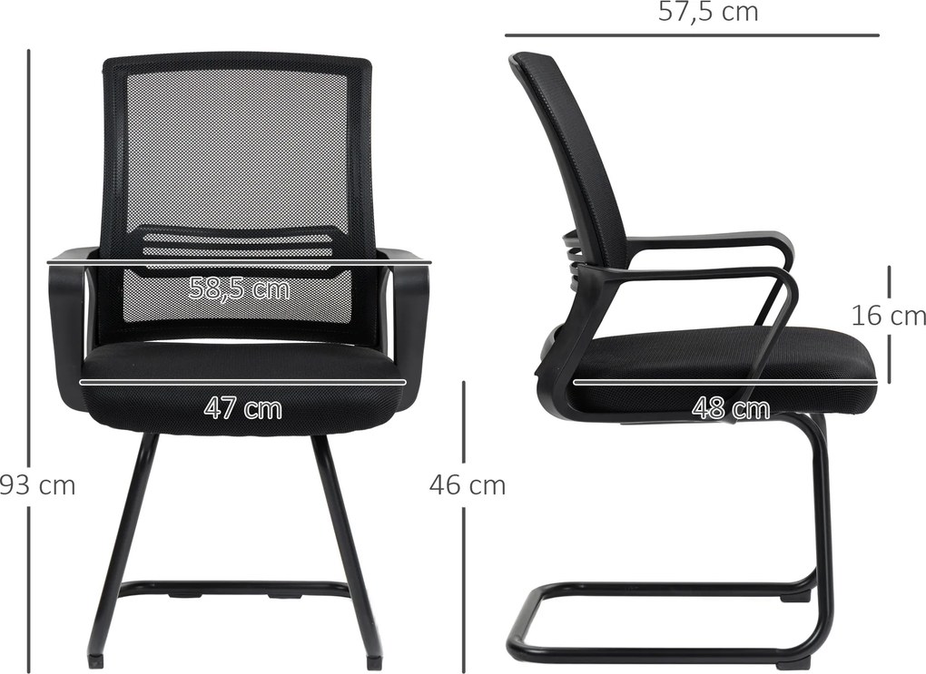 HOMCOM Křeslo do Kanceláře s Mřížkovaným Potahem, Ergonomické Křeslo na Schůzky s Kluznou Podlahou, pro Zasedací Místnost, Ložnici, Čekárnu, Recepce,…