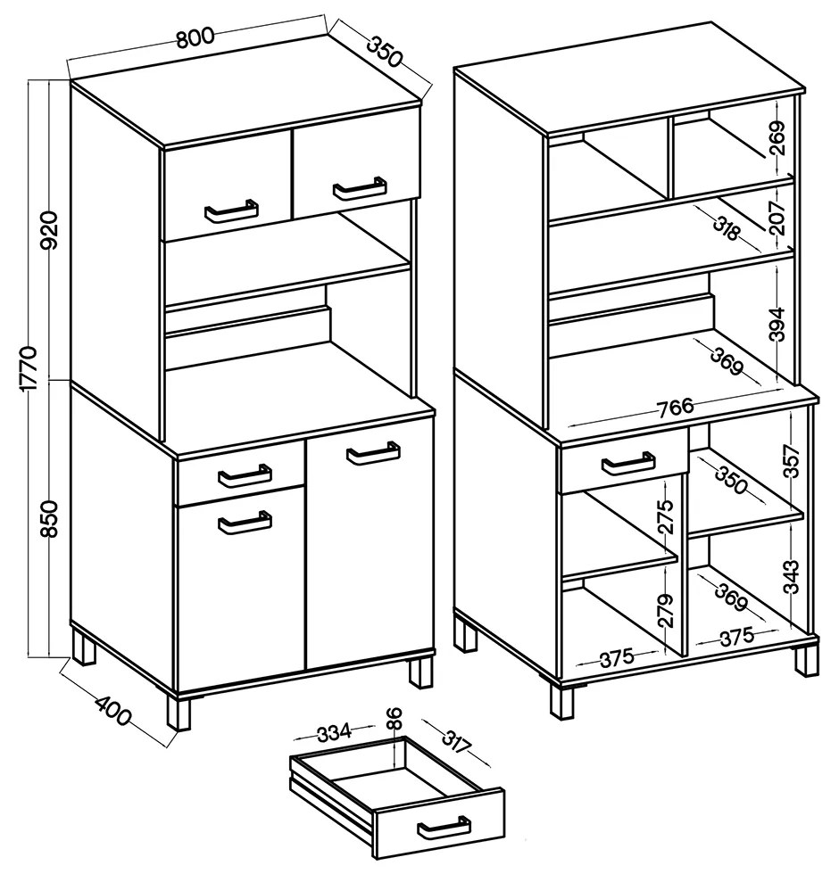 Kredenc příborník LANDA | 269 cm | sestava 3 díly | antracit/beton