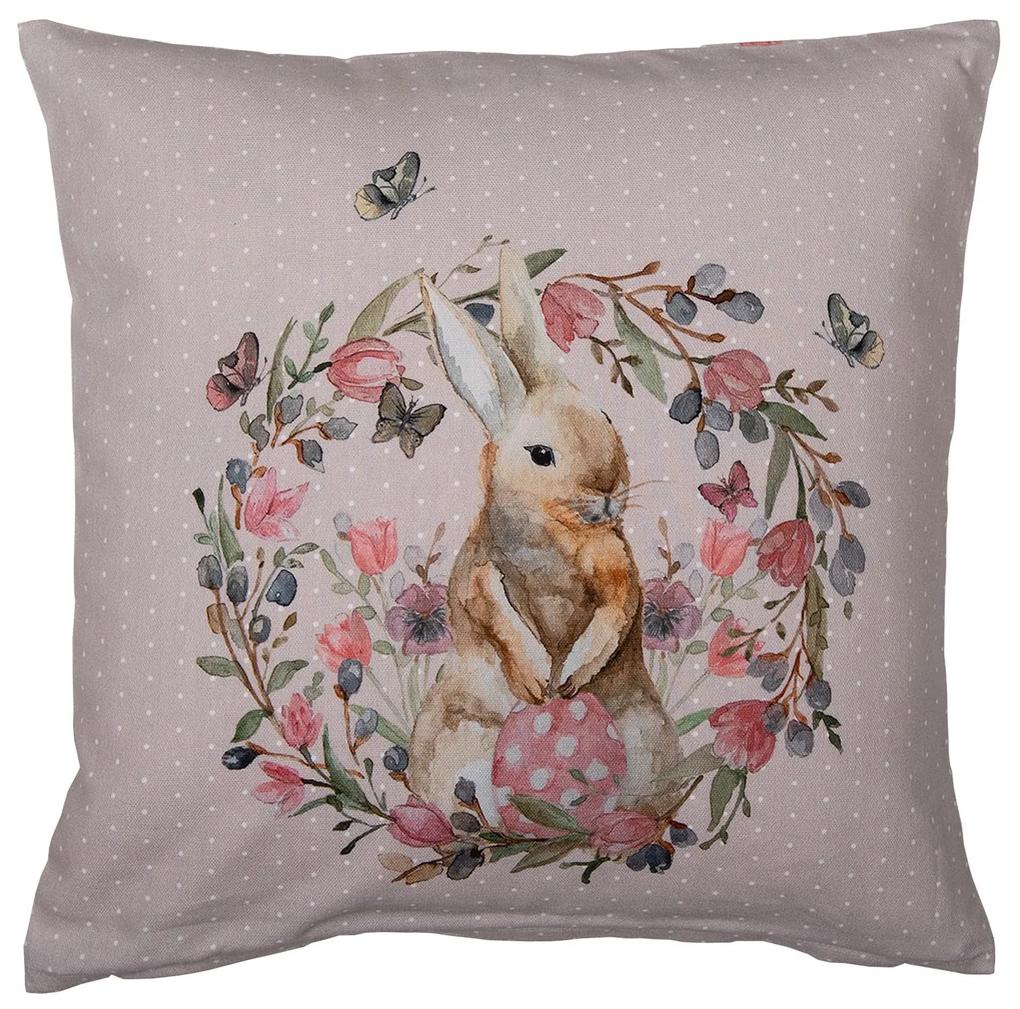 Béžový bavlněný povlak na polštář s králíčkem Happy Bunny  - 40*40 cm