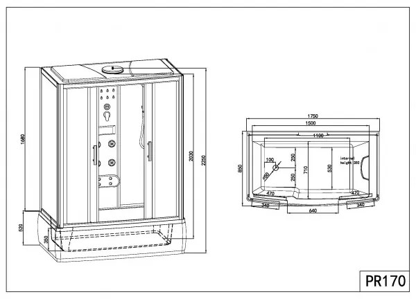 NIKIDO Sprchový a masážní box s vanou  NEVADA 170x85x223 (PR170)