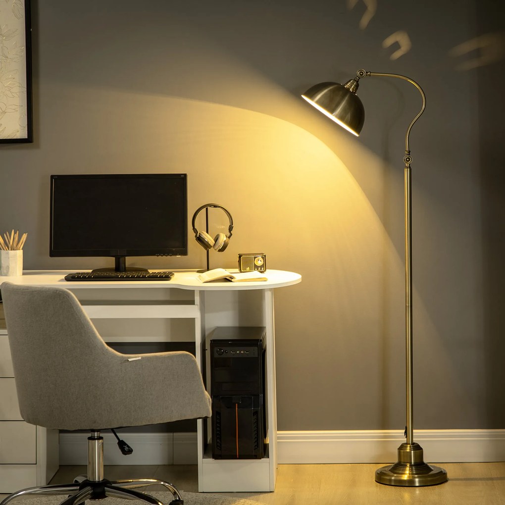 HOMCOM Stojací lampa retro oblouková lampa s nastavitelným stínidlem E27 mosazný vzhled pro obývací pokoj a ložnici | Aosom.de