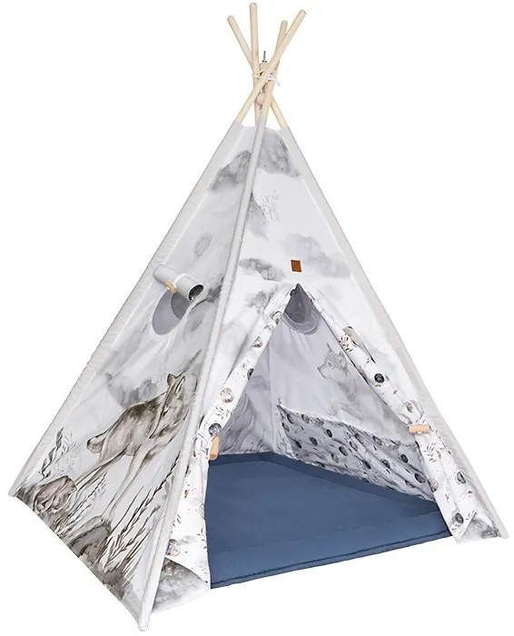 Dětský indiánský stan teepee VLČÍ ÚSVIT s podložkou a polštářky