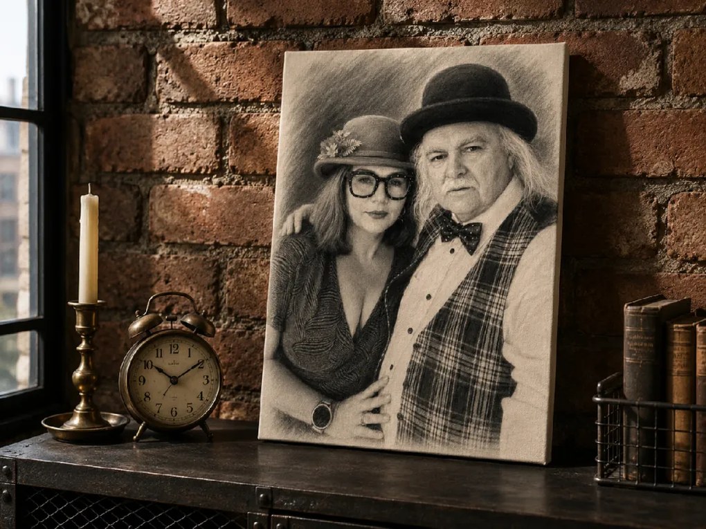 Nostalgický uhel a skica – Portrét na plátně z vaší fotky