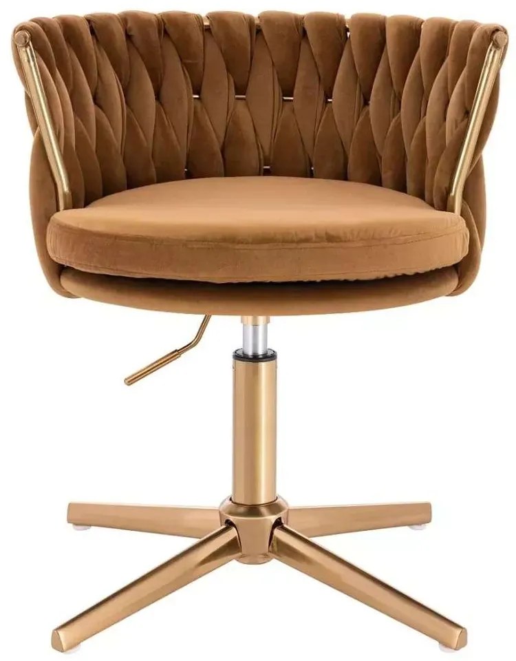 LuxuryForm DESIGN Otočná židle LYON VELUR na zlatém kříži - medová