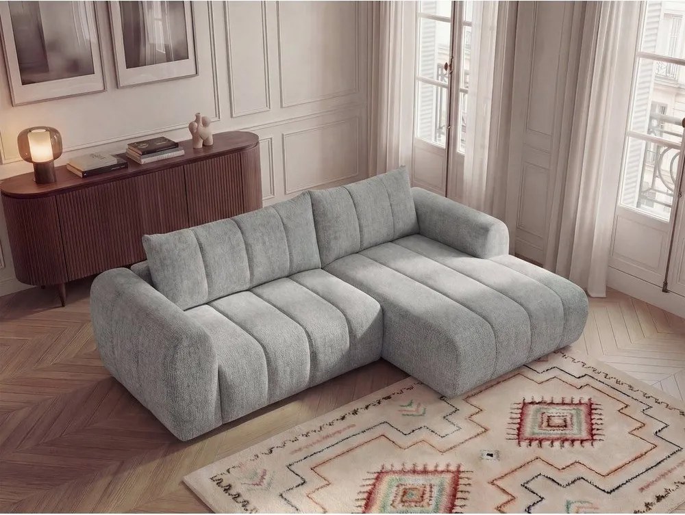 Světle šedá rohová pohovka (pravý roh/s lenoškou) Nesty – Bobochic Paris