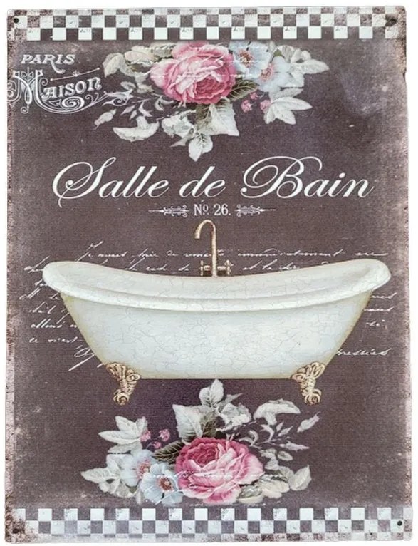 Černá nástěnná kovová cedule Salle de Bain - 25*33 cm