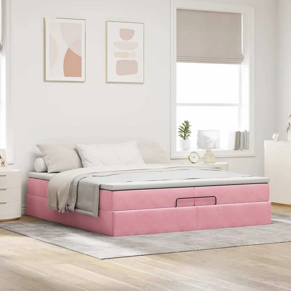 Osmanský rám postele s matrací růžová 200x200cm samet 3311212