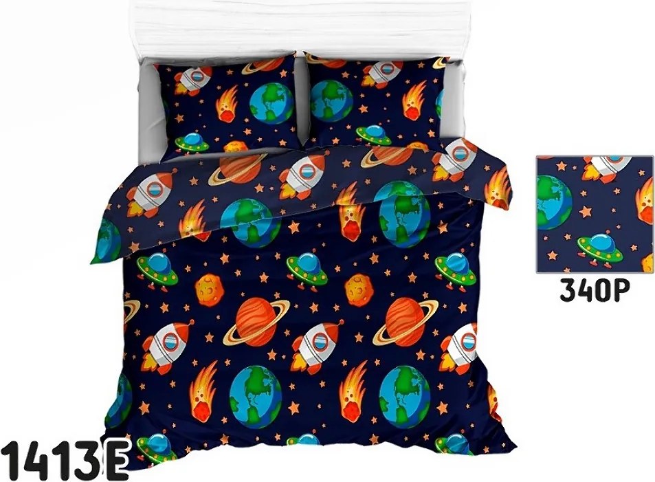 KARO Bavlněné povlečení 180x200 1413E tmavě modrá Cosmos Planets Galaxy 340P