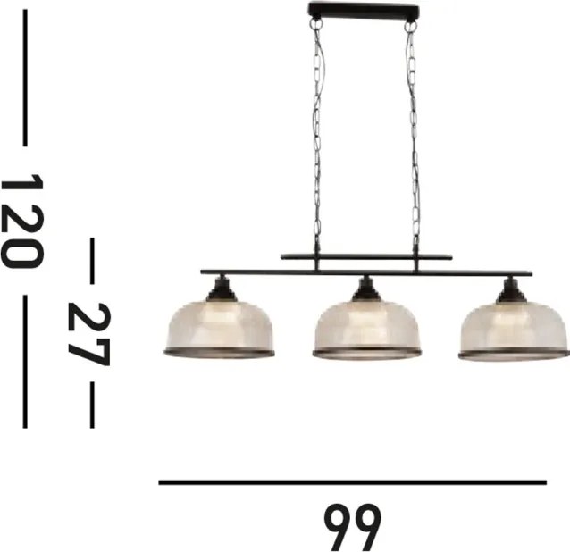 Searchlight 3593-3BK Trojité závěsné svítidlo BISTRO černé mat, čiré sklo