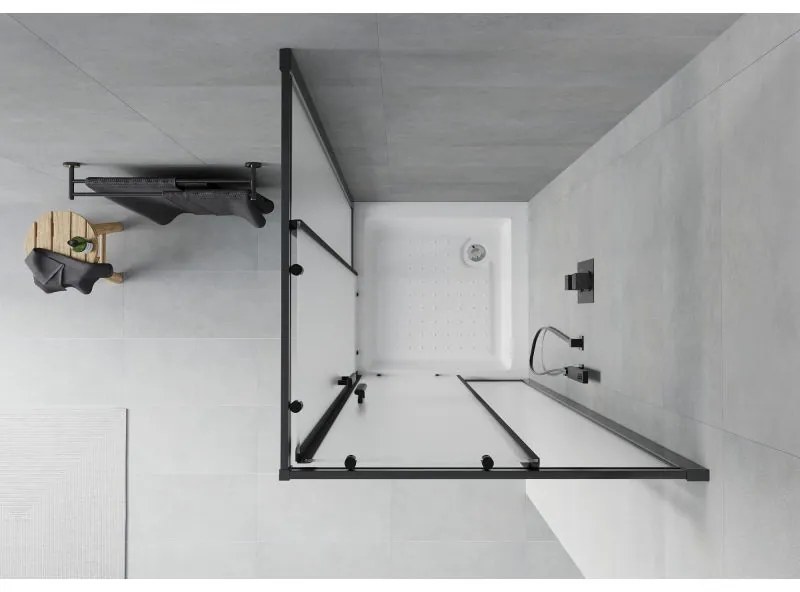 Mexen Rio, čtvercový sprchový kout s posuvnými dveřmi 70 (dveře) x 70 (dveře) x 190 cm, 5mm sklo námraza, černý profil + bílá sprchová vanička RIO, 860-070-070-70-30-4510