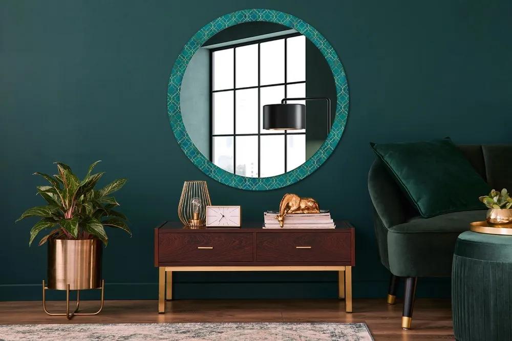Kulaté dekorativní zrcadlo Zelená a zlaté složení fi 100 cm