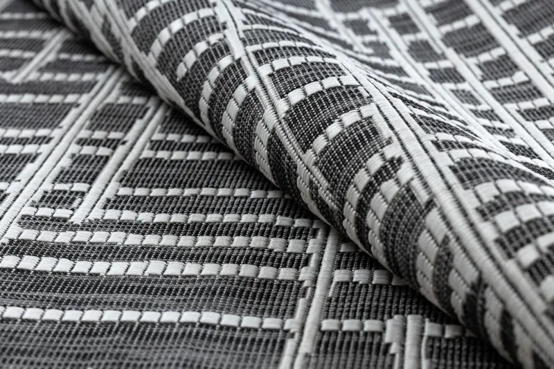 Dywany Łuszczów, Kusový koberec Sion Sisal Trellis 22144 black/ecru – na ven i na doma, 80x150, šedá, chodba / předsíň