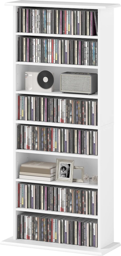 HOMCOM úložná jednotka na CD a DVD, multimediální úložná jednotka s 8 přihrádkami a 6 nastavitelnými policemi, maximální kapacita 360 CD/185 DVD a Bl…