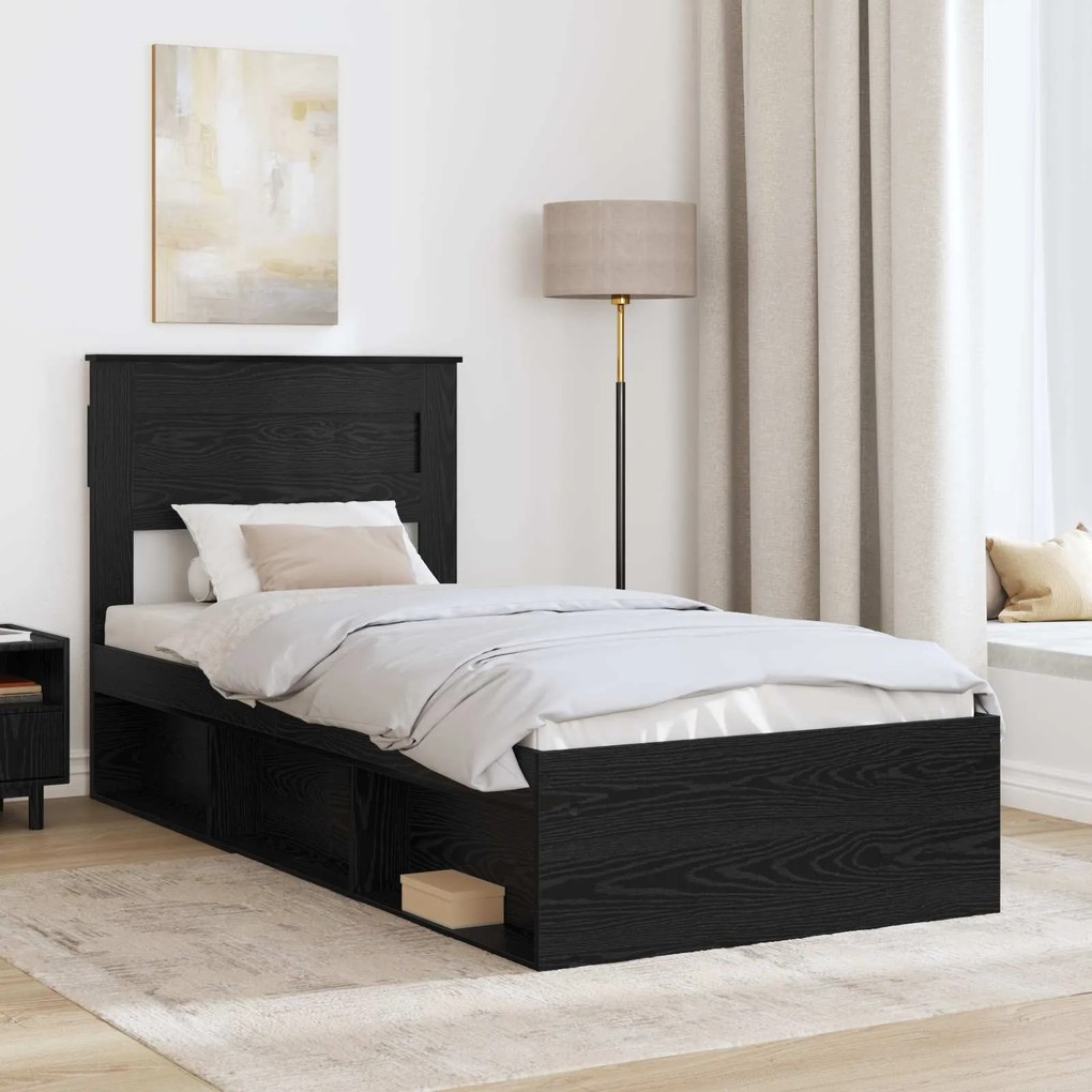 Rám postele s čelo Černá 100 x 200 cm Masivní borové dřevo 3409792