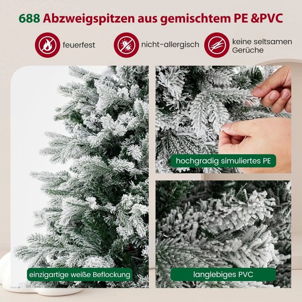 Costway 135 cm umělý vánoční stromek se sněhem a 688 smíšenými větvemi vánoční