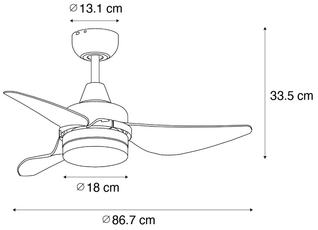 Stropní ventilátor bílý 86,7 cm vč. LED stmívatelný s dálkovým ovládáním - Yuki