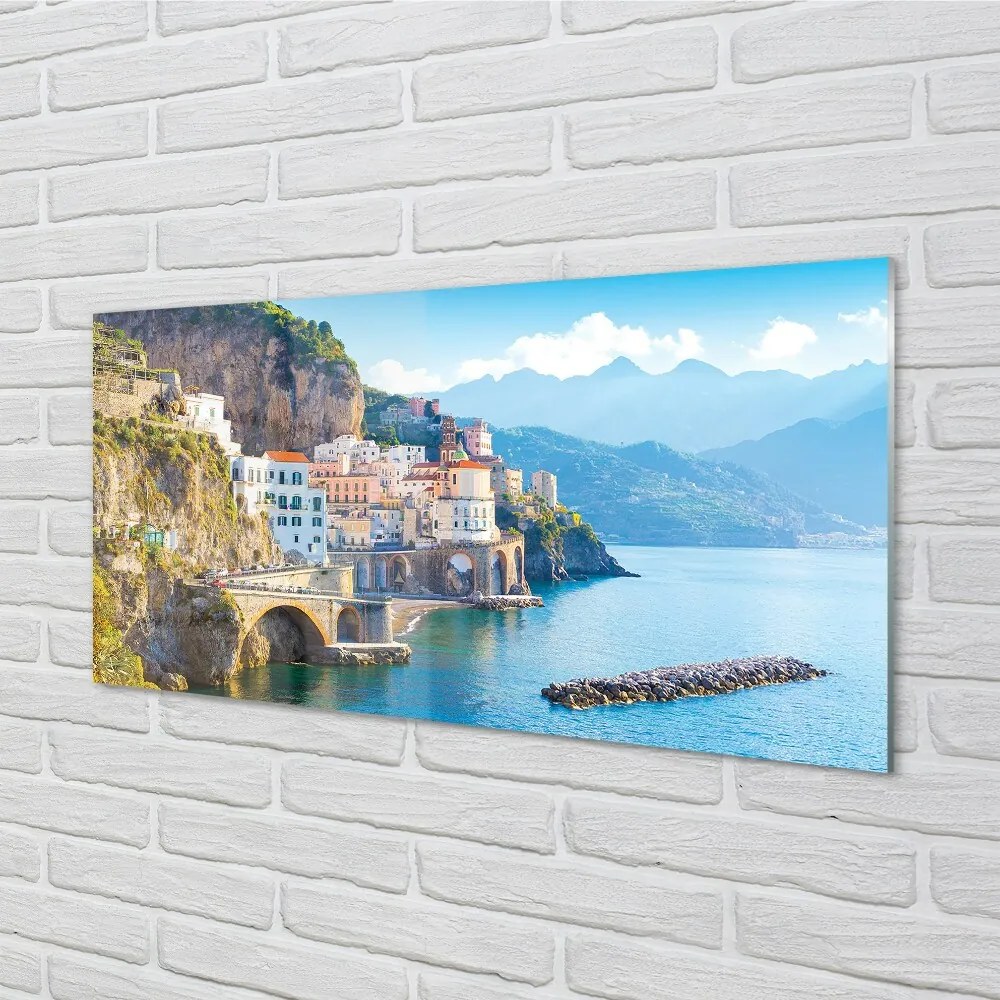 Obraz na skle Itálie pobřeží mořské stavby 125x50 cm