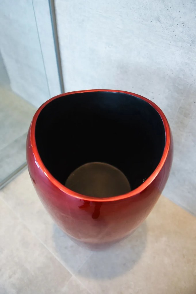 Květináč DELUXE, sklolaminát, výška 81 cm, červeno-černý lesk
