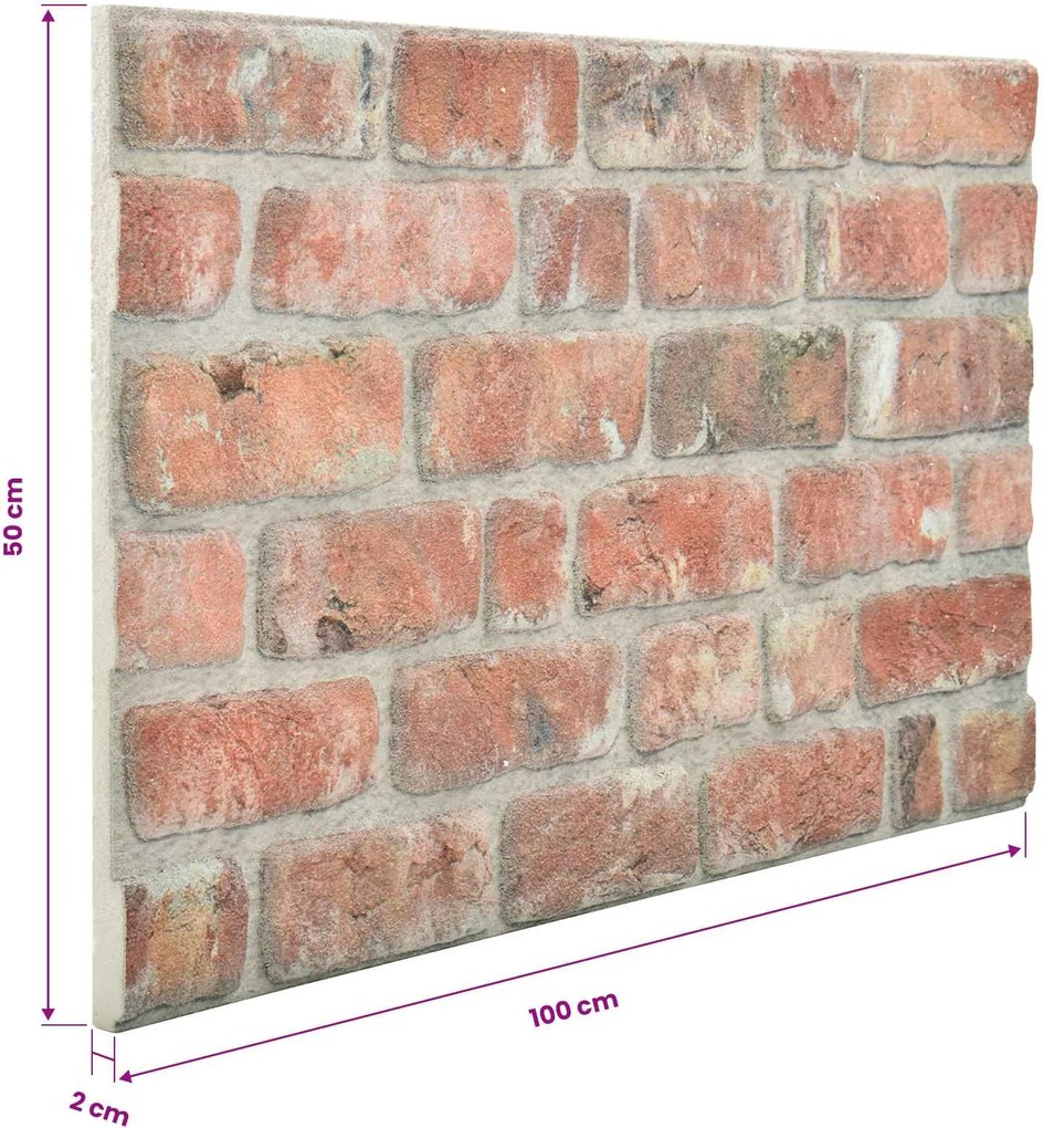 Nástěnné panely 10 ks 100 x 50 cm Červená EPS pěna 332921